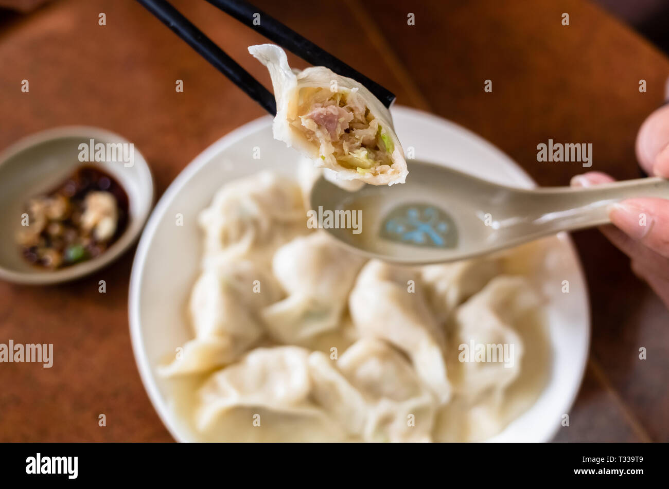 boiled jiaozi, Taiwan famous snack of Chinese dumpling Stock Photo - Alamy