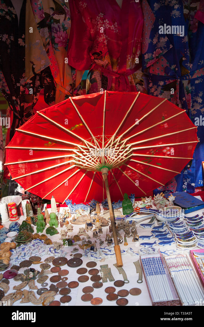 Red Chinese wooden parasol for sale at Chinese market near Shibaozhai ...