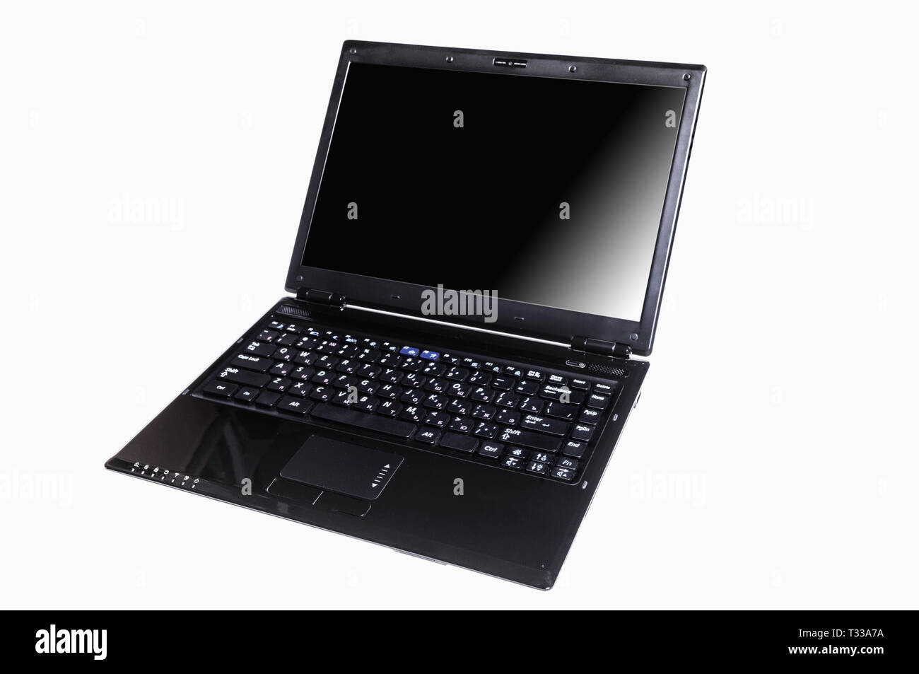 Front view black colored laptop notebook on white background. Clipping ...