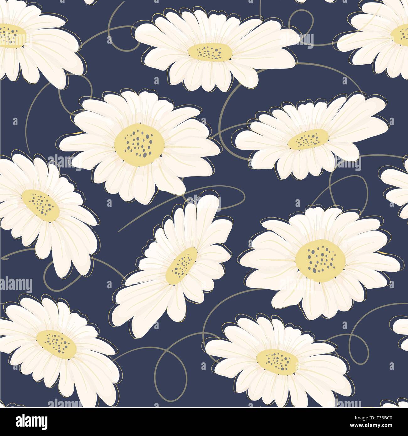 pattern seamless hand drawn white daisy flower Stock Vector Image & Art ...
