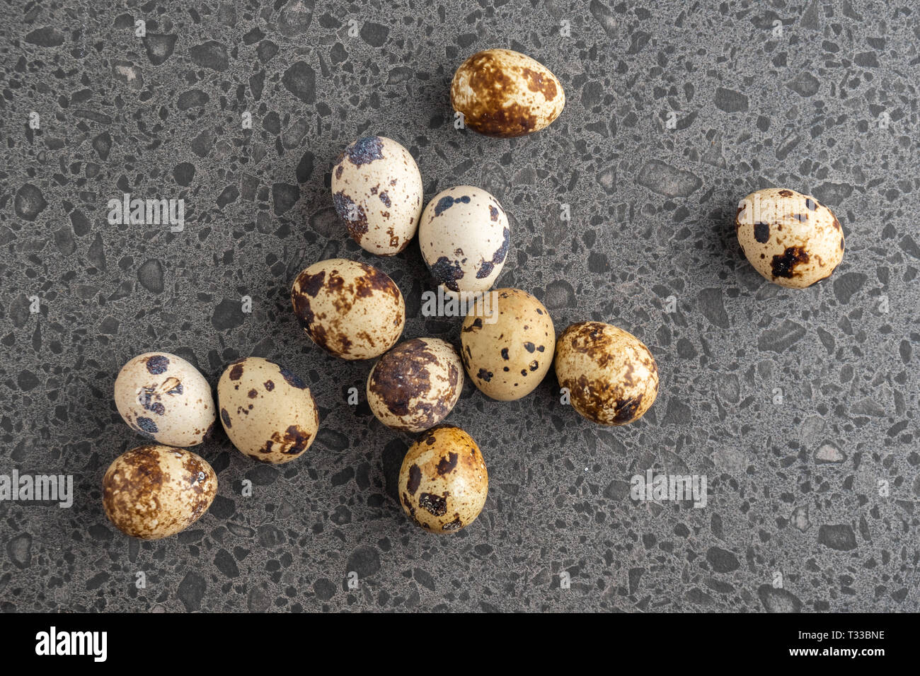 Small quail eggs on the stone background, eco product Stock Photo - Alamy