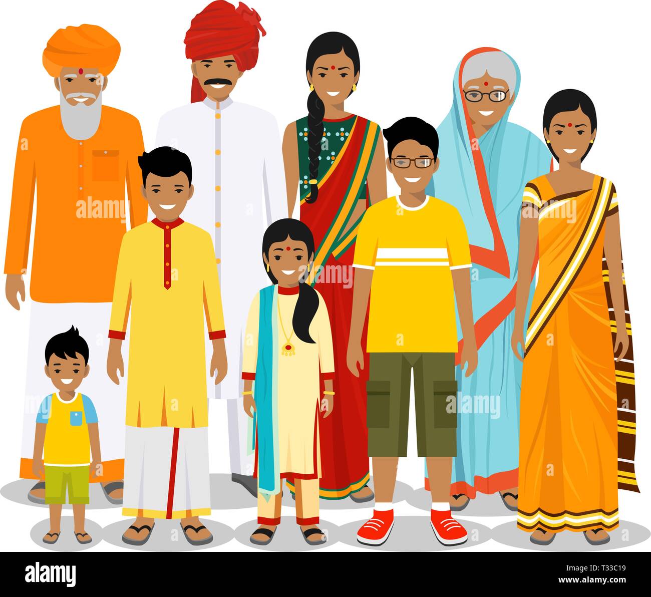 Family and social concept. Indian person generations at different ages ...
