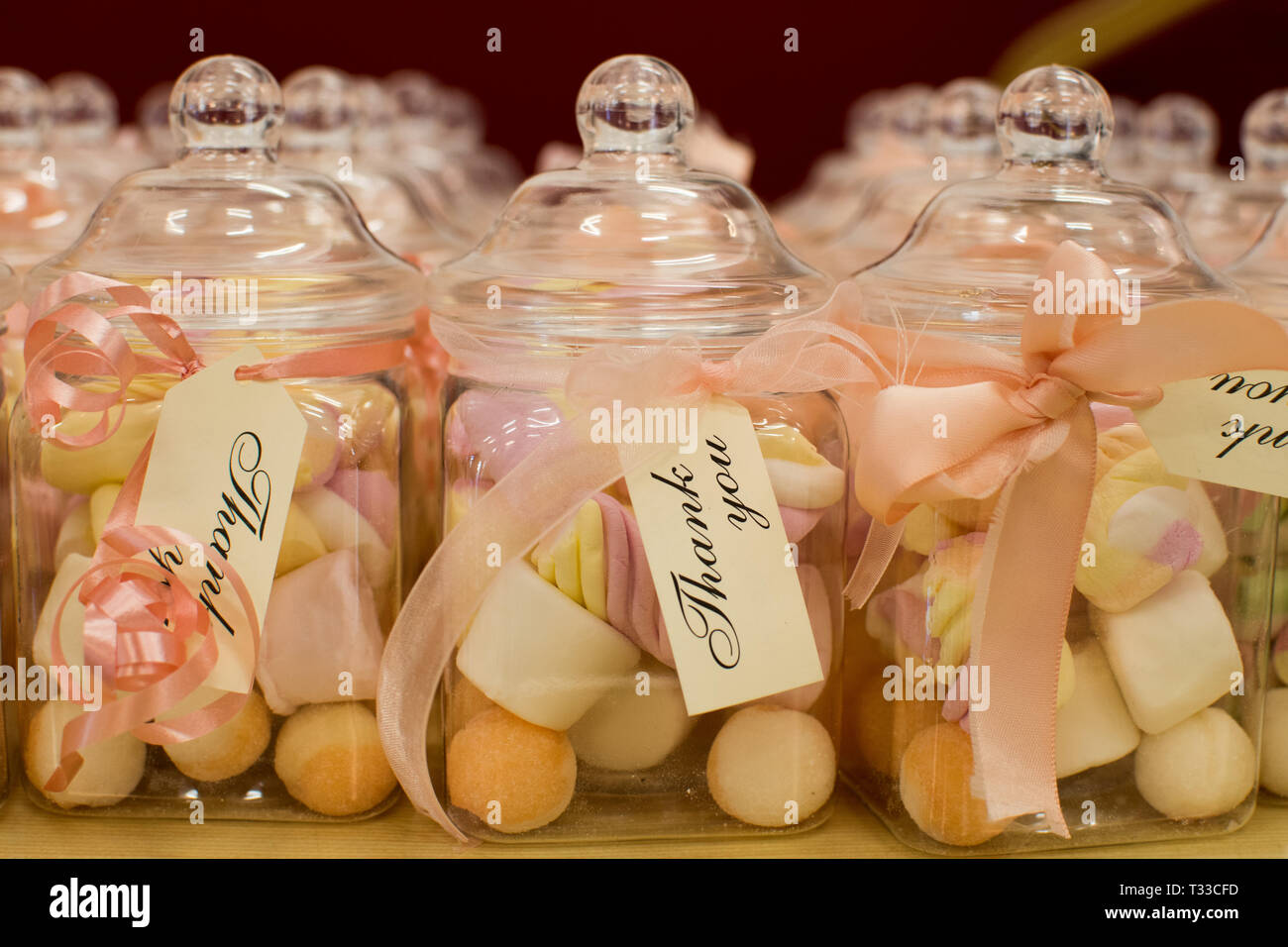 Marshmallow sweets in a jar with Thank You message as a birthday return ...