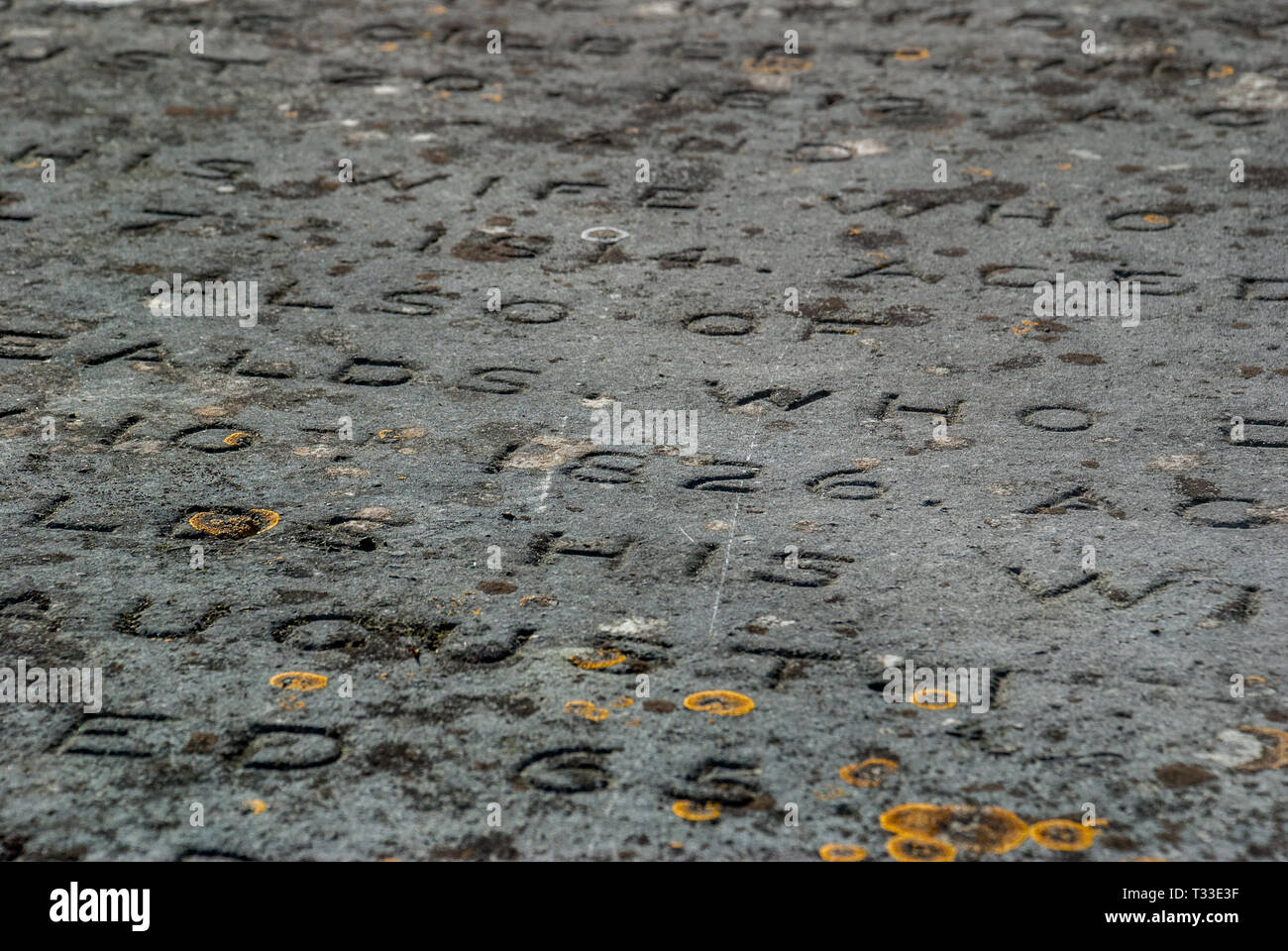 Old letters on the ancient stone pedestal Stock Photo - Alamy