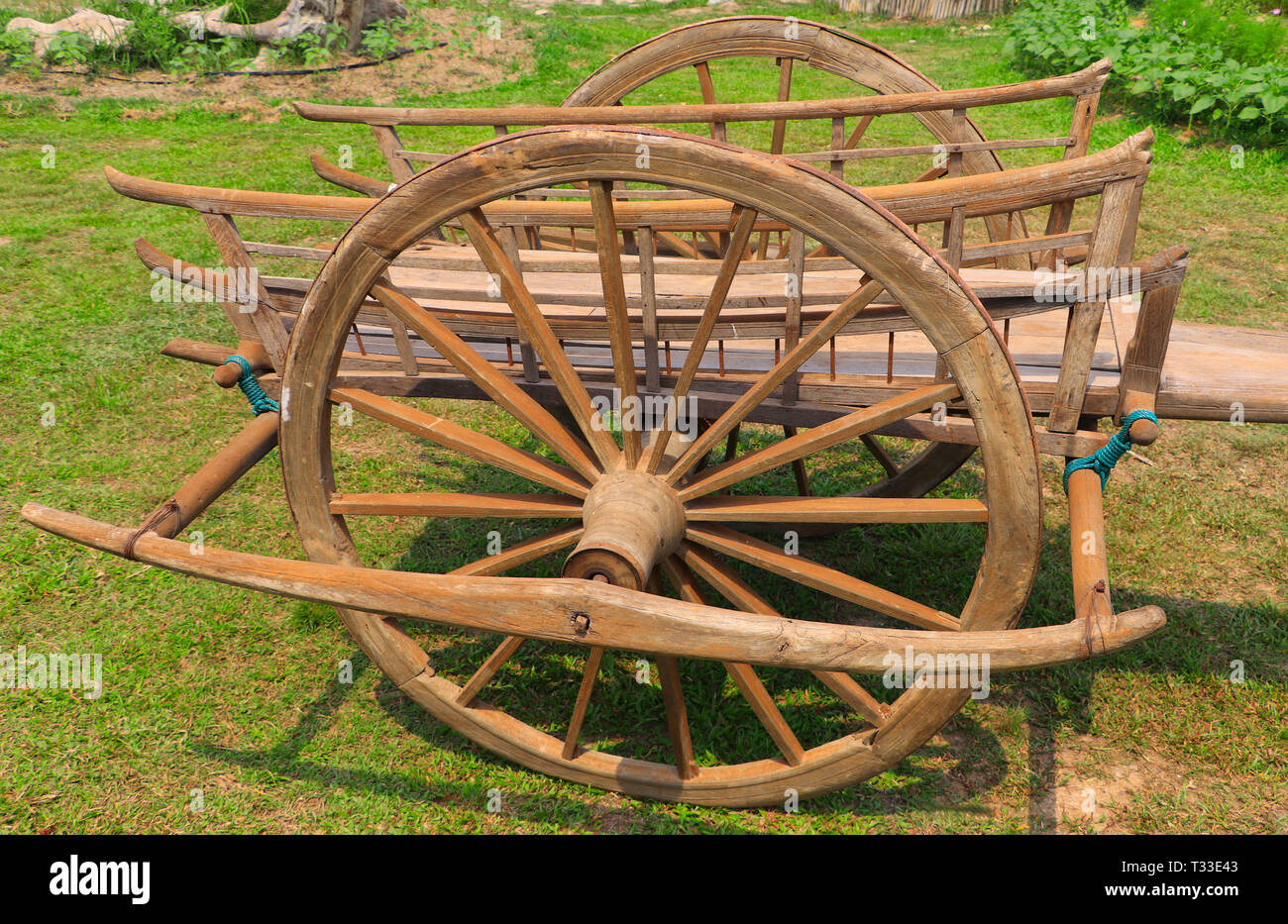 Wooden vintage ox carts (oxcart) display at cultural park - Natural and ...