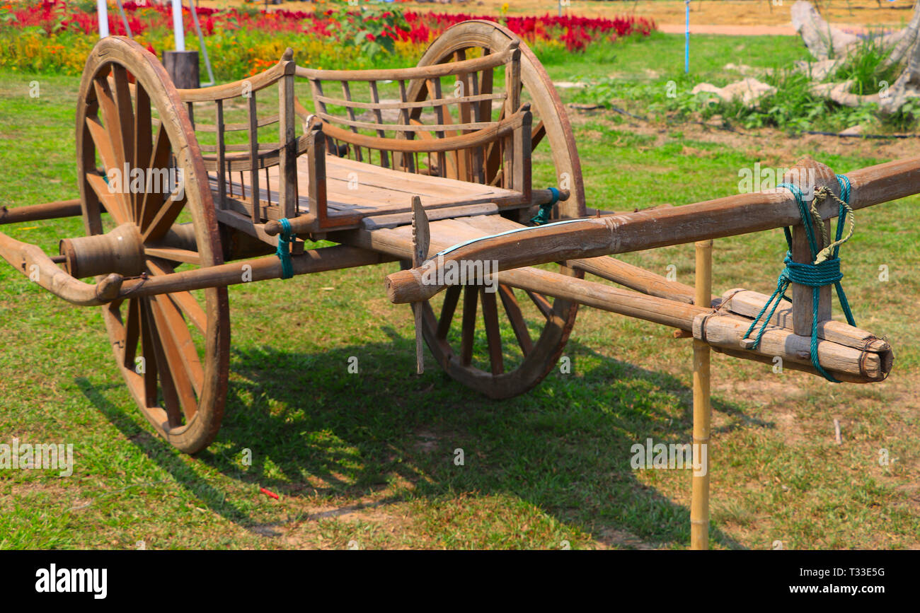 Wooden vintage ox carts (oxcart) display at cultural park - Natural and ...