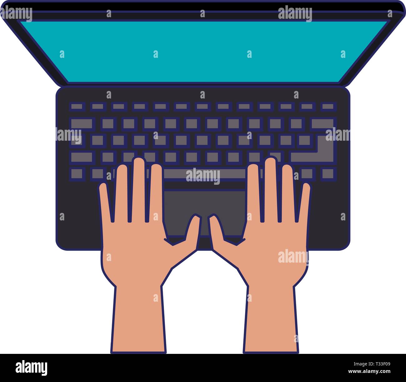 hands using laptop computer cartoon blue lines Stock Vector Image & Art ...
