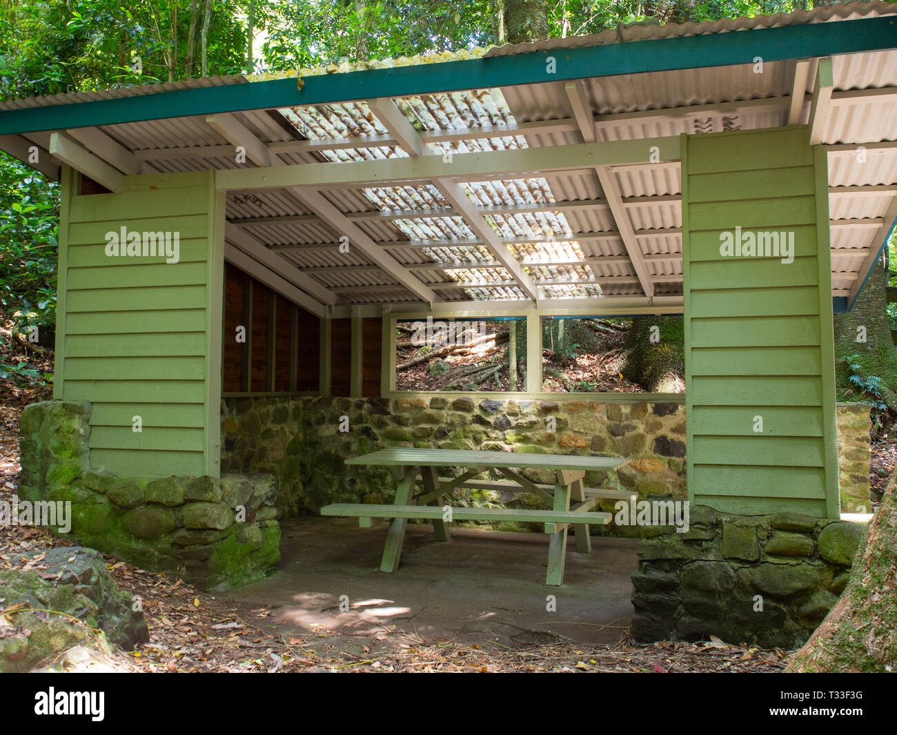 Sheltered Picnic Area In A Forest Stock Photo - Alamy