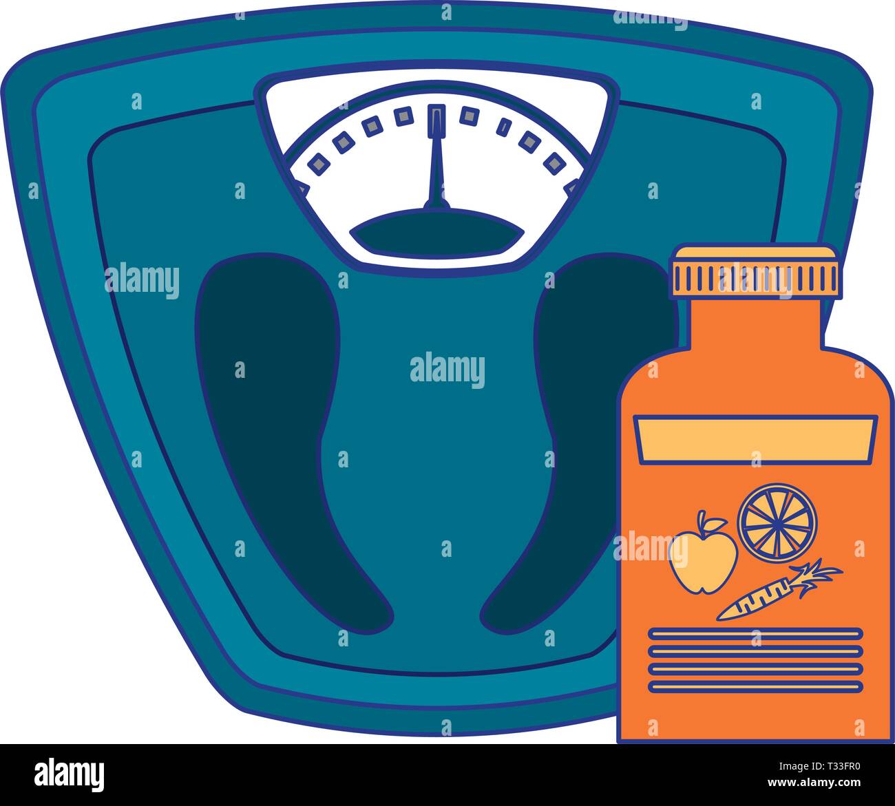Body scale balance and diet supply bottle blue lines Stock Vector Image ...