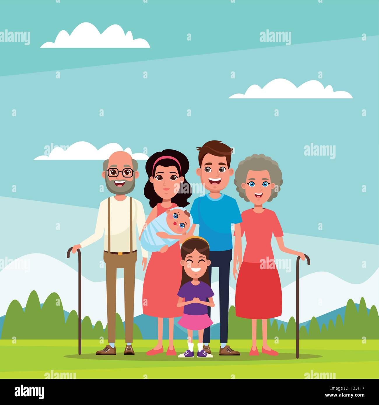 Family with kids cartoon Stock Vector Image & Art - Alamy