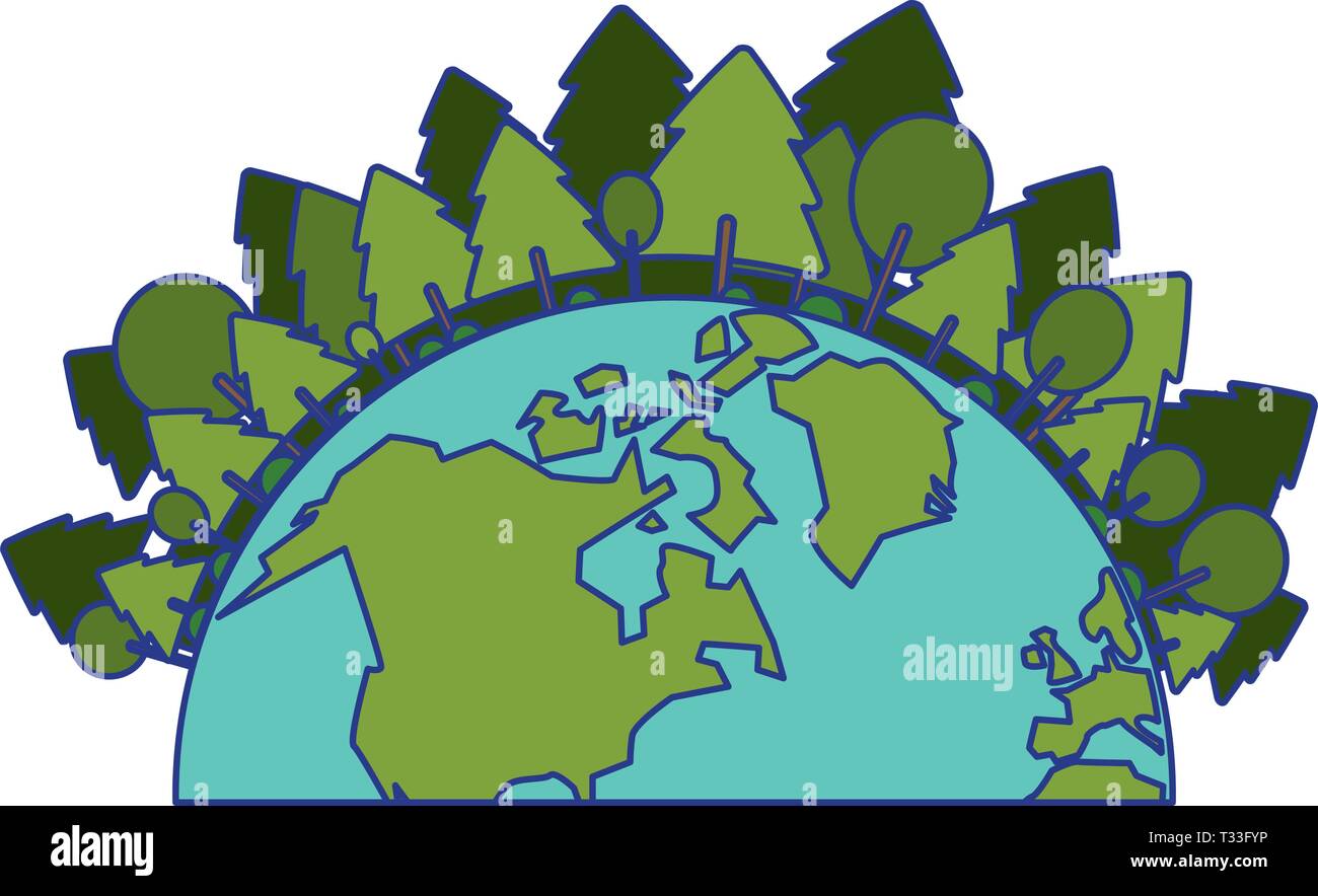 World with trees forest cartoon blue lines Stock Vector Image & Art - Alamy