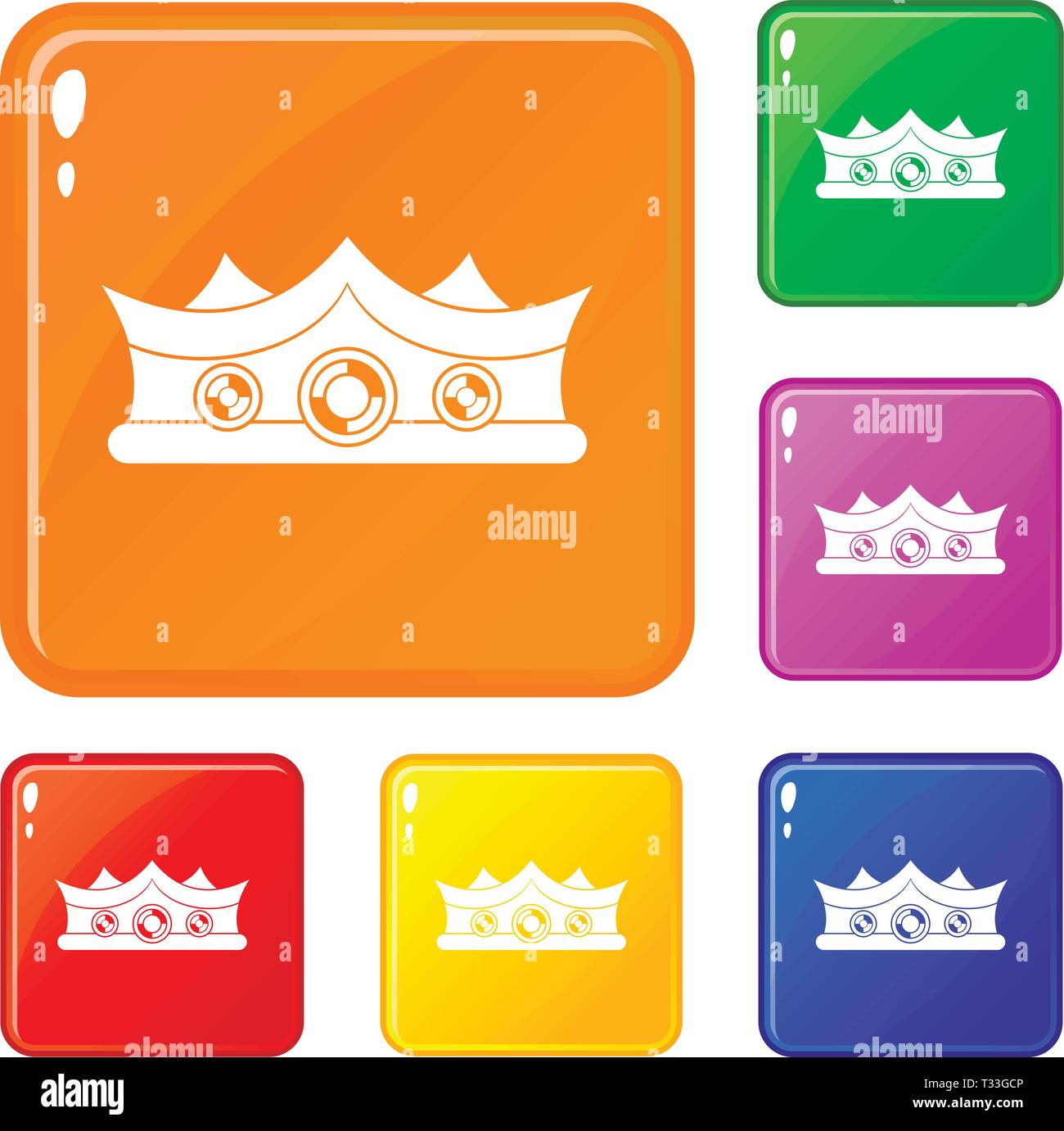 King crown icons set collection vector 6 color isolated on white ...