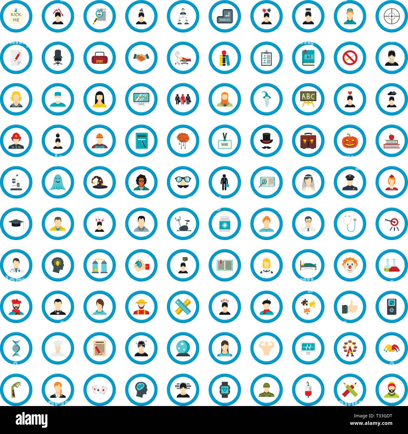 100 psychology training icons set in flat style for any design vector ...