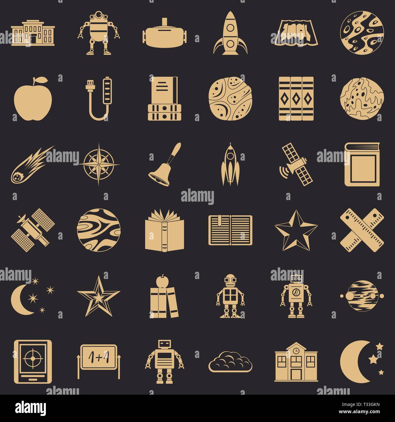 Astronomy book icons set. Simple style of 36 astronomy book vector ...