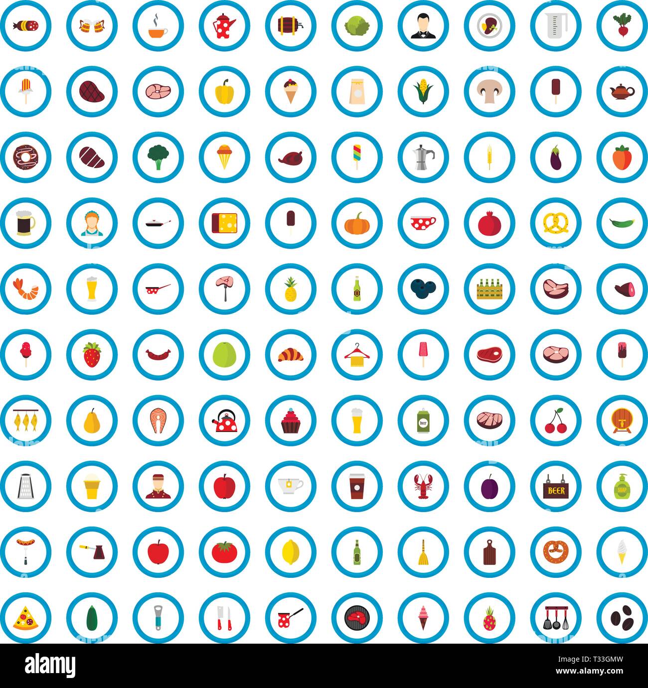 100 pub product icons set in flat style for any design vector ...