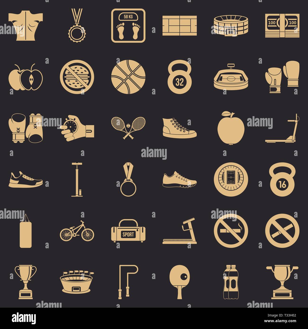 Hard boxing icons set. Simple style of 36 hard boxing vector icons for ...