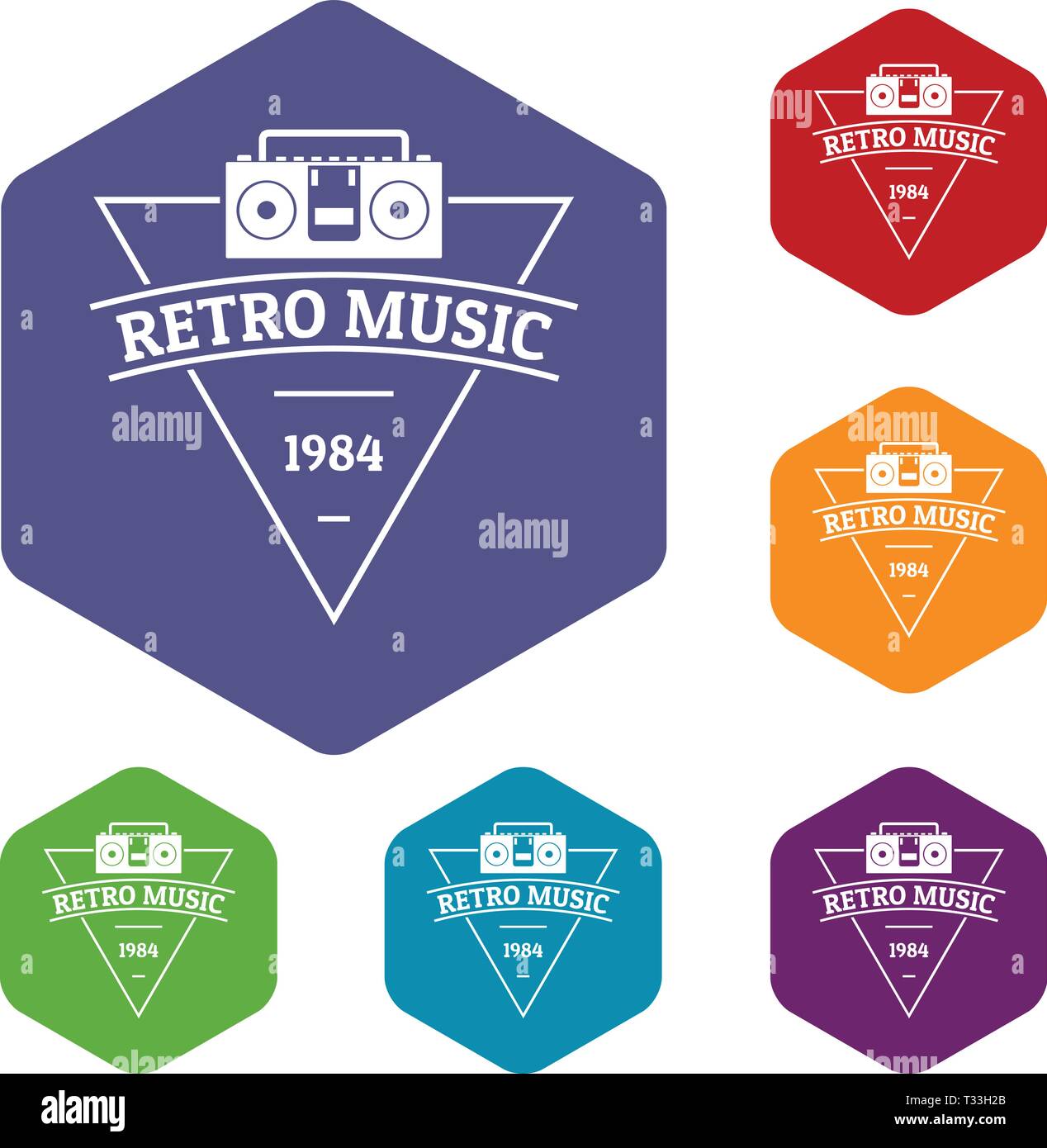 Retro music icons vector colorful hexahedron set collection isolated on ...