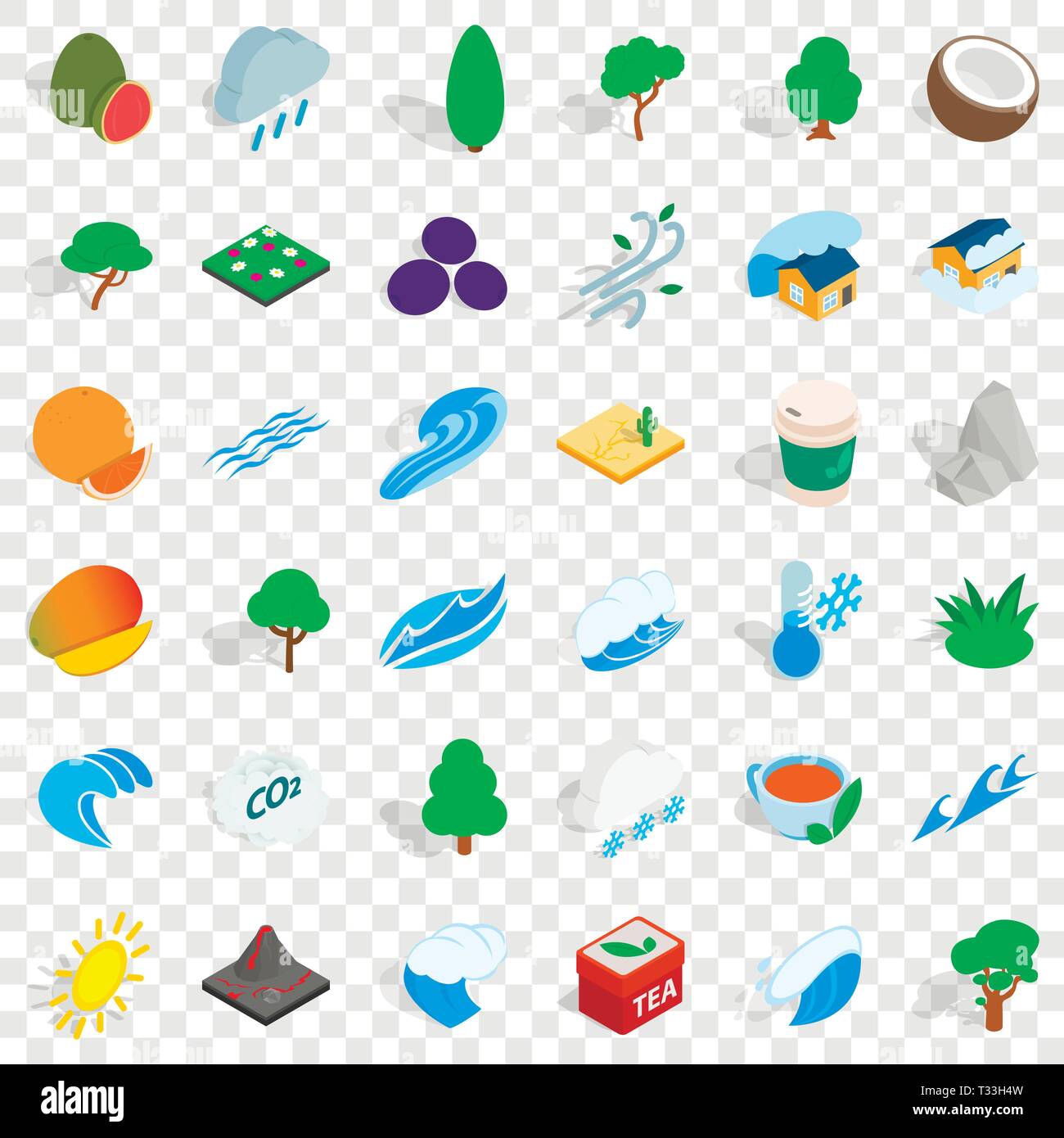 Small tree icons set. Isometric style of 36 small tree vector icons for ...