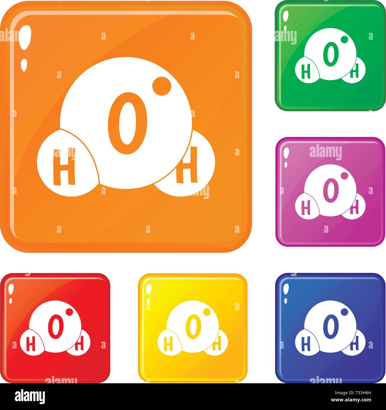 Water molecule icons set collection vector 6 color isolated on white ...