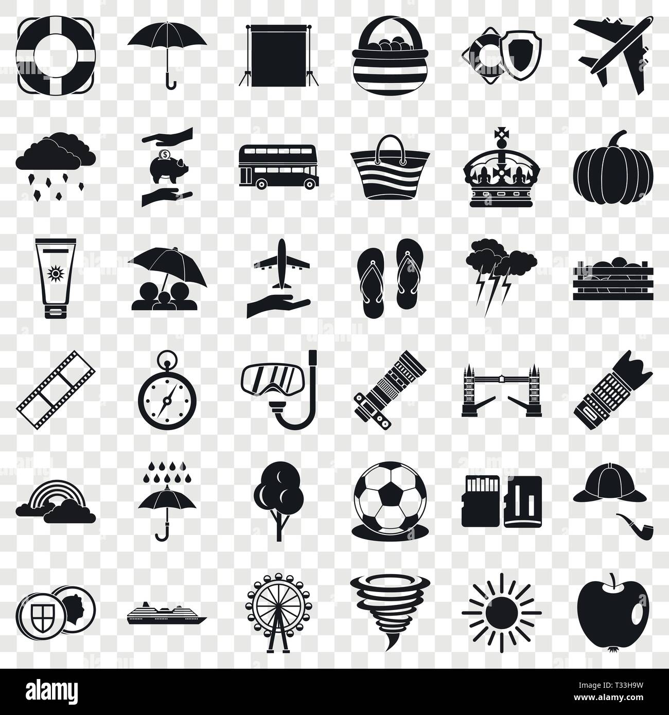 Big umbrella icons set. Simple style of 36 big umbrella vector icons ...