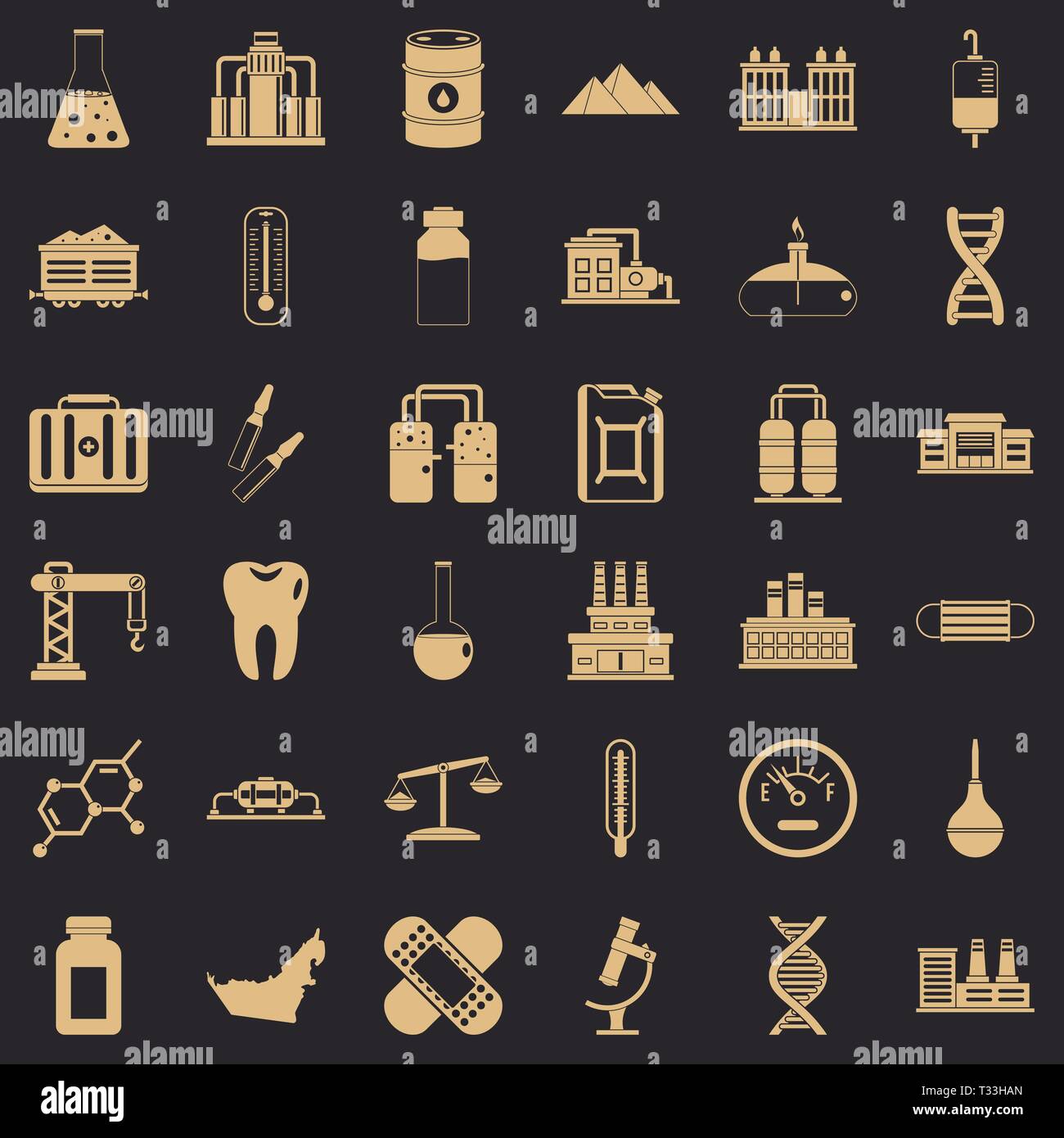 Chemical plant icons set. Simple style of 36 chemical plant vector ...