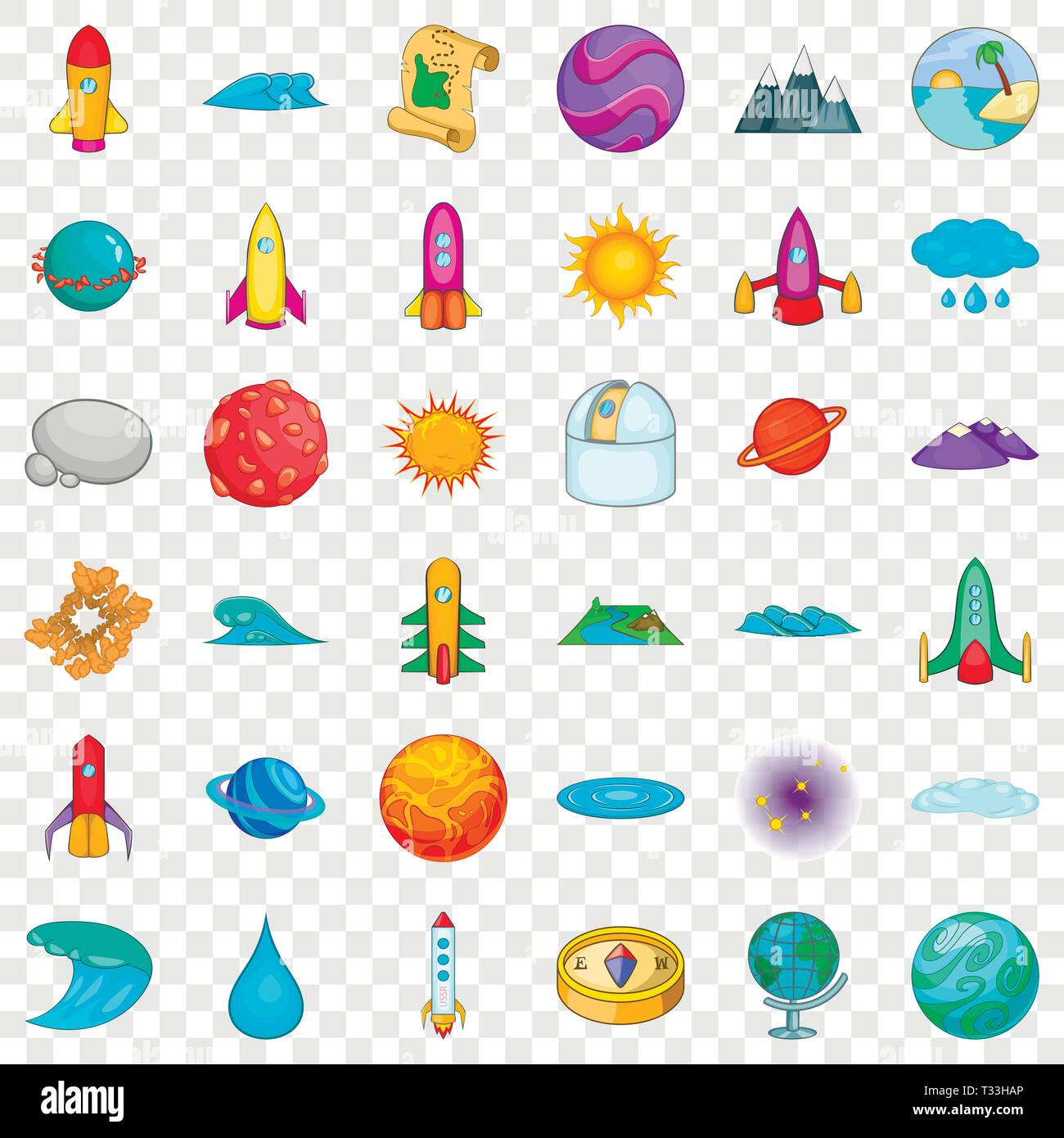 Space icons set. Cartoon style of 36 space vector icons for web for any ...