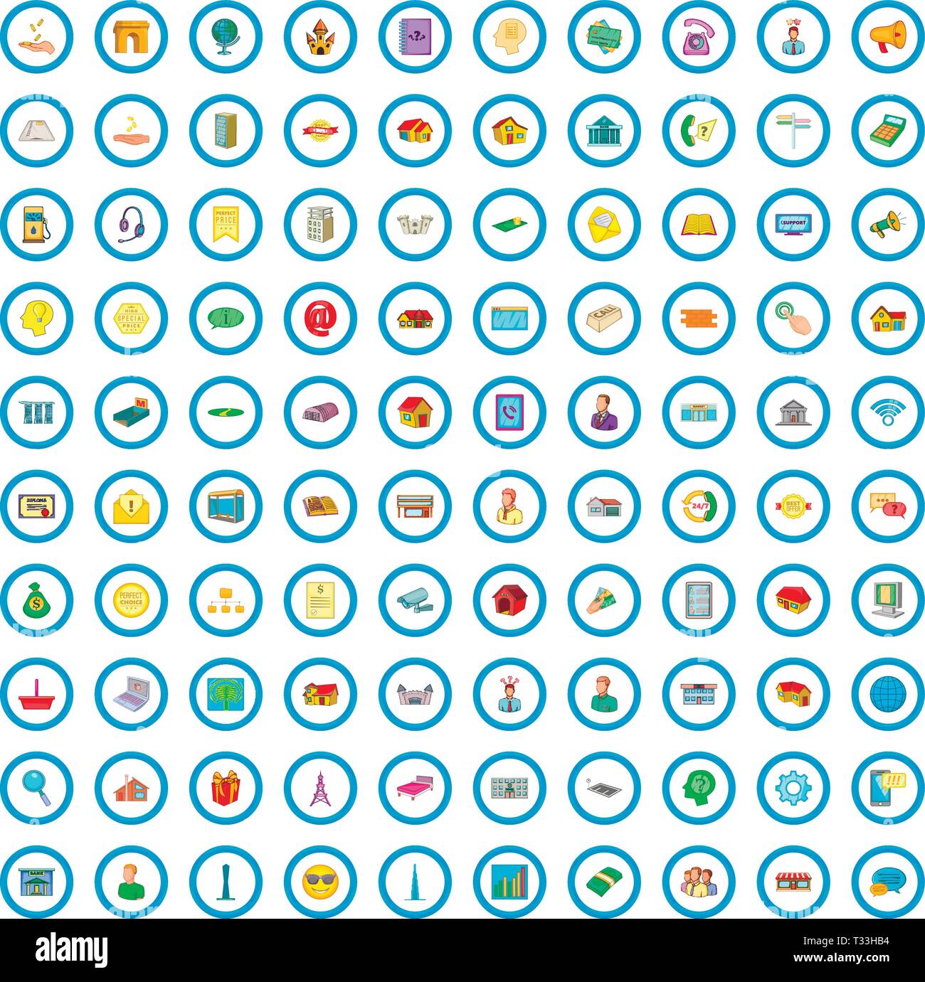 100 realtor icons set in cartoon style for any design vector ...