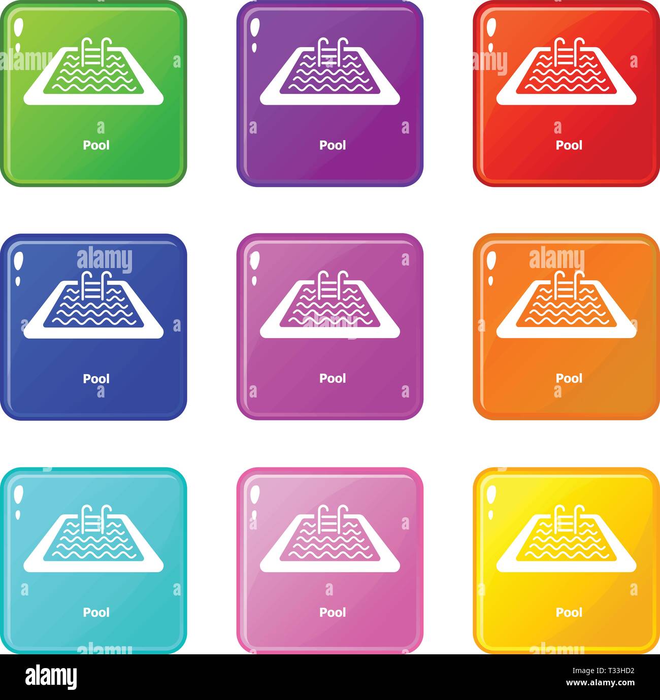 Pool icons set 9 color collection isolated on white for any design ...