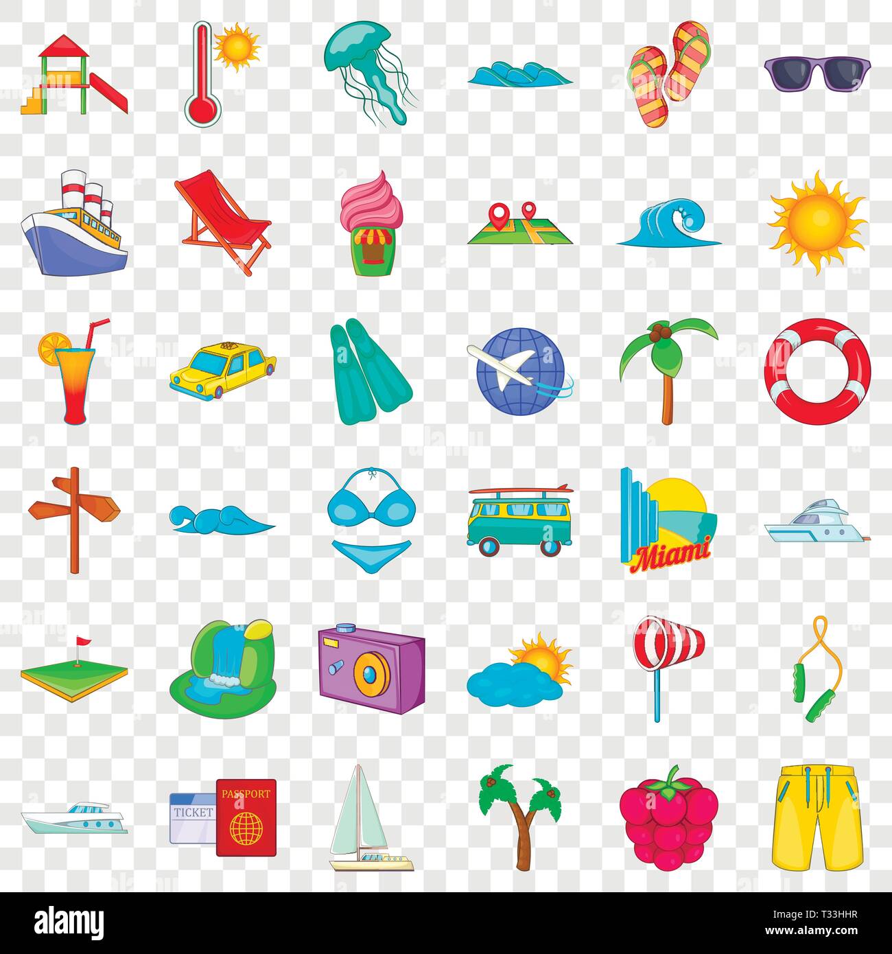 Cool vacation icons set. Cartoon style of 36 cool vacation vector icons ...