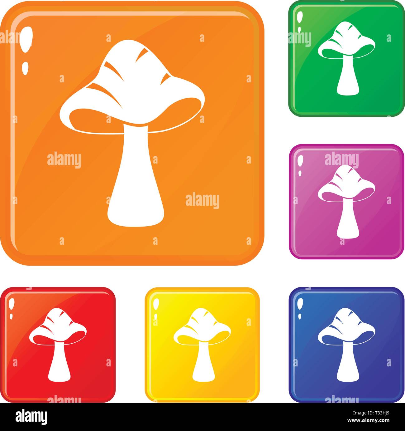 Big mushroom icons set collection vector 6 color isolated on white ...