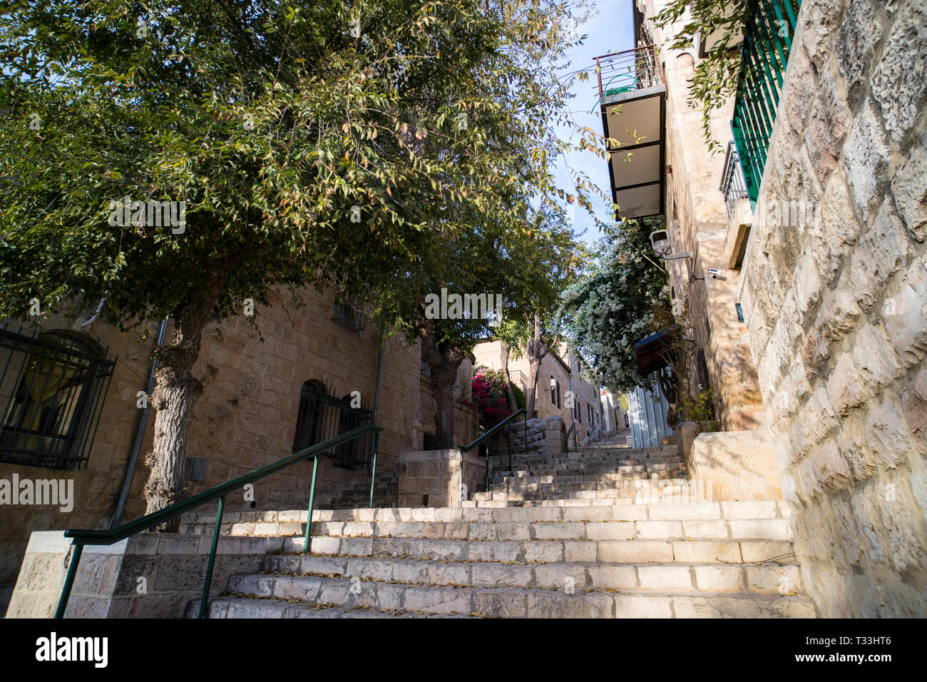 Stone stairs on a street in the old city shot at sunny summer day ...