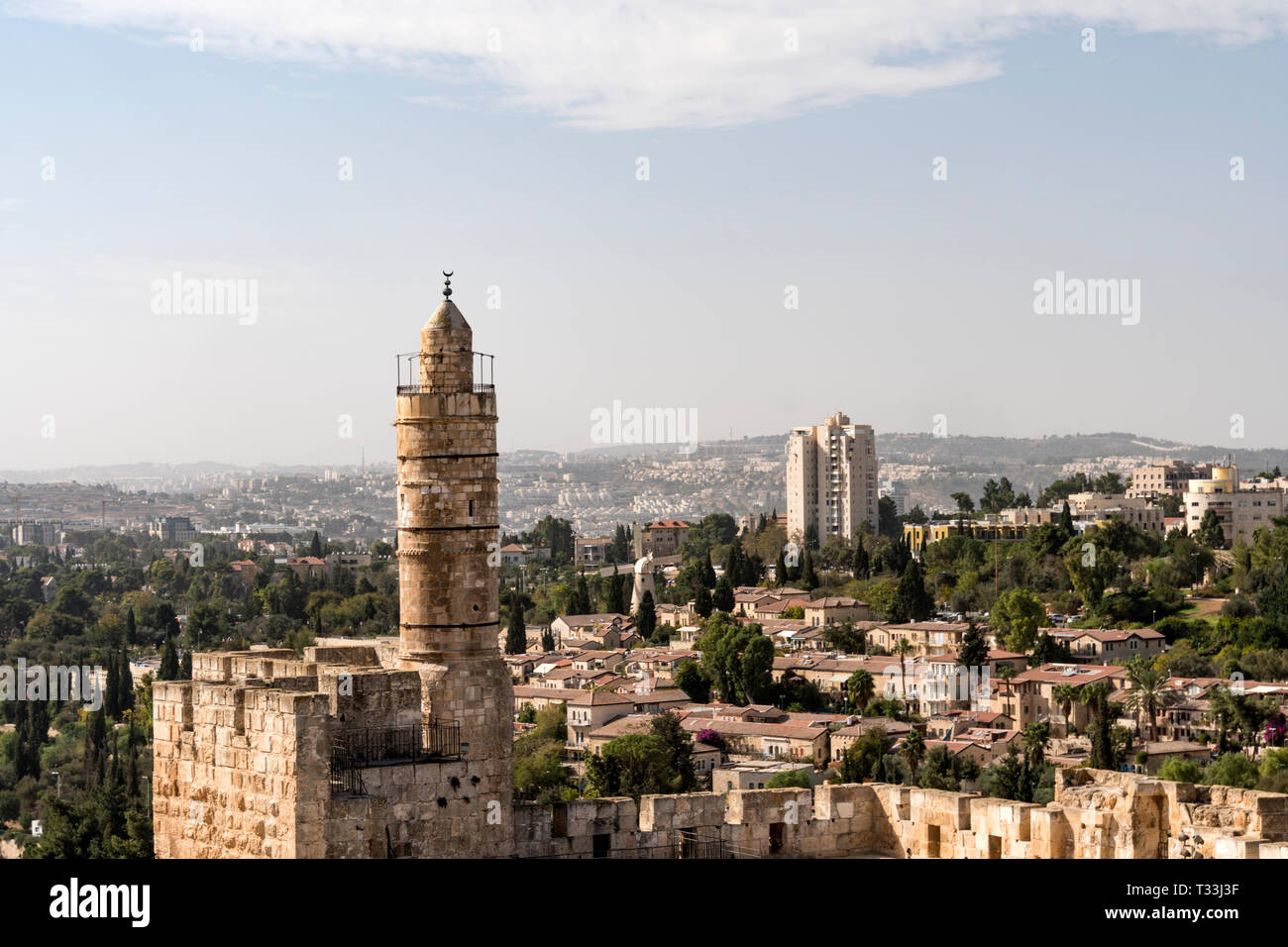 Aerial view of the high minaret located inside the David's Tower, a ...