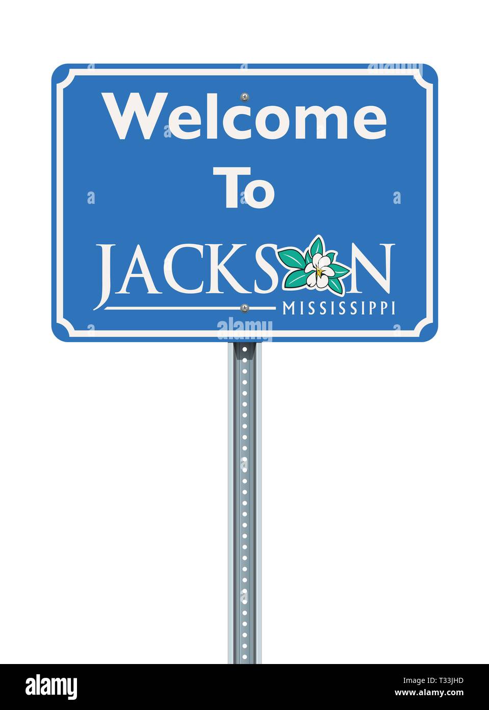 Vector illustration of the Welcome to Jackson Mississippi blue road ...