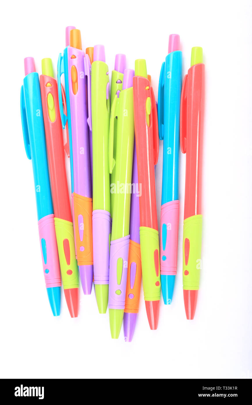many Ball Pen on white Background Stock Photo - Alamy
