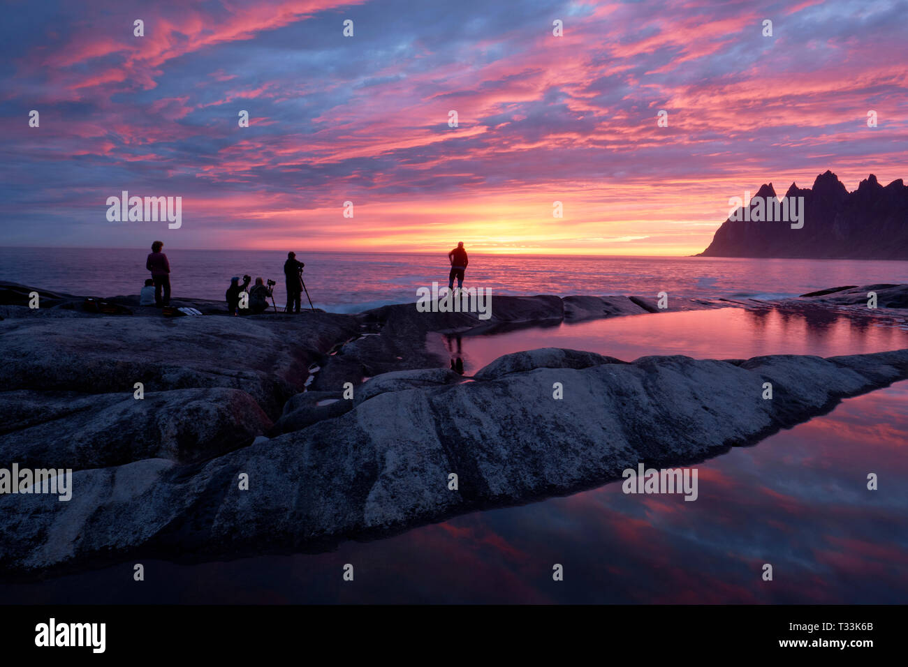 Landscape photographers at Tungeneset viewpoint in the midnight sun ...