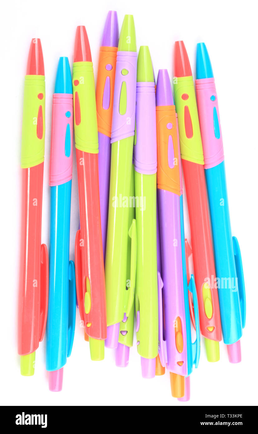many Ball Pen on white Background Stock Photo - Alamy