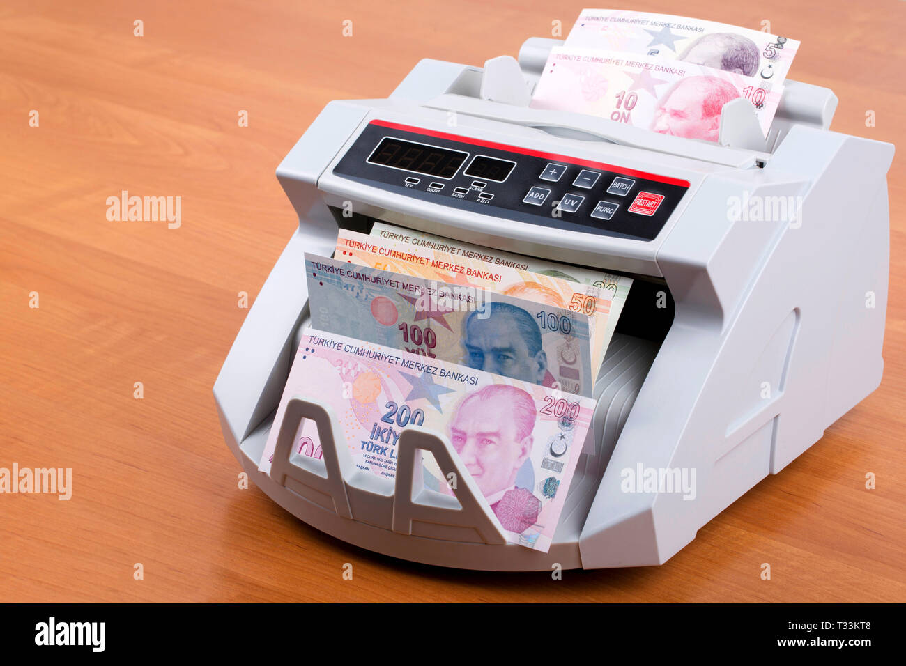 Turkish Lira in a counting machine Stock Photo - Alamy