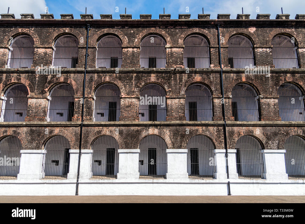 Side view of one of the wings in the Port Blair Cellular Jail, Andaman ...