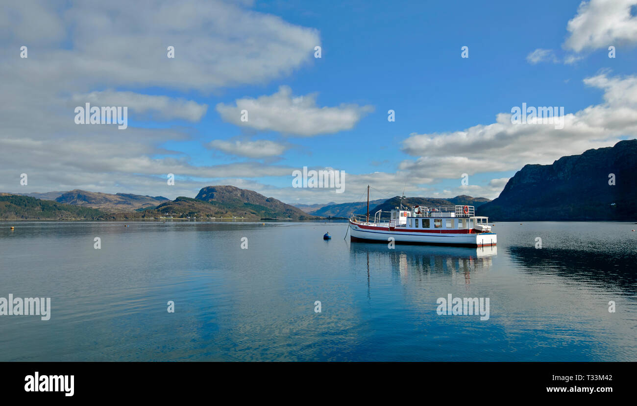 PLOCKTON WESTER ROSS SCOTLAND TOURIST BOAT ANCHORED IN LOCH CARRON ...