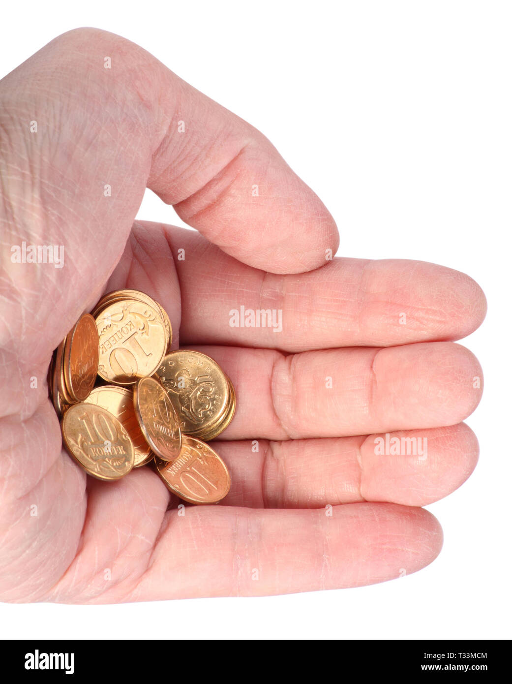 Hand with Copper Coins Isolated Stock Photo - Alamy
