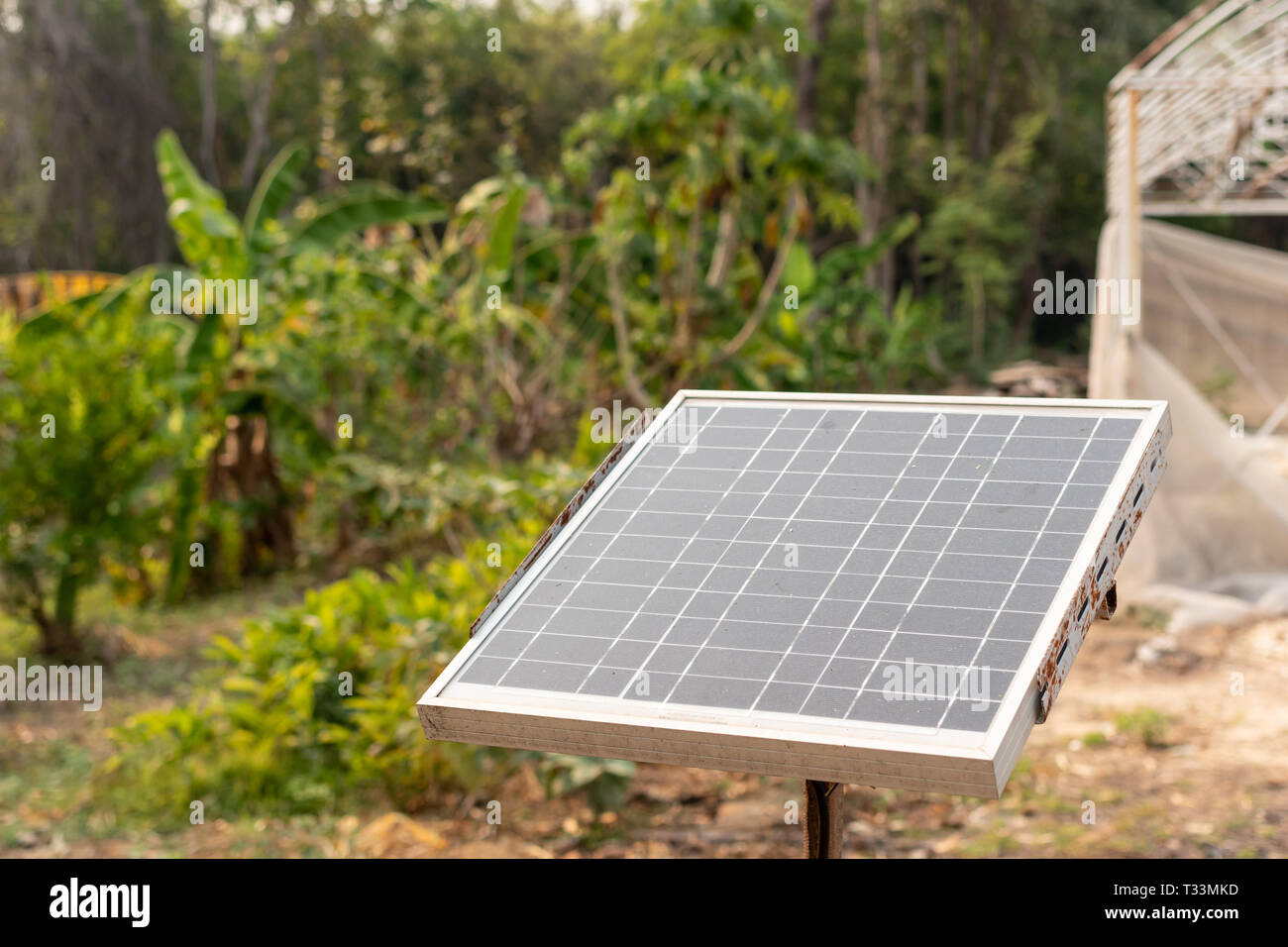 Small size solar cells panels in a garden Stock Photo - Alamy