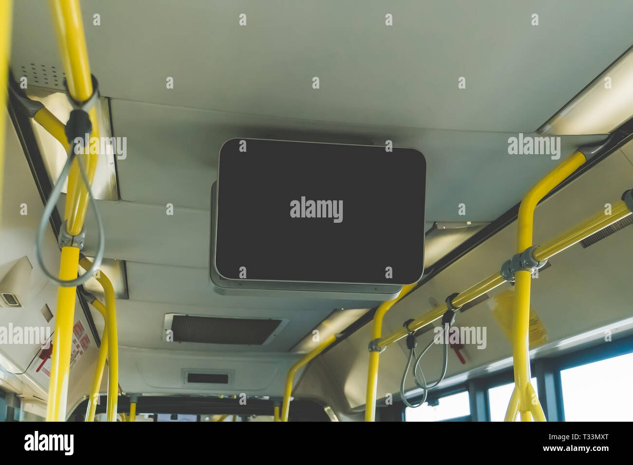 LCD Screen announcement on public transportation. black TV without ...