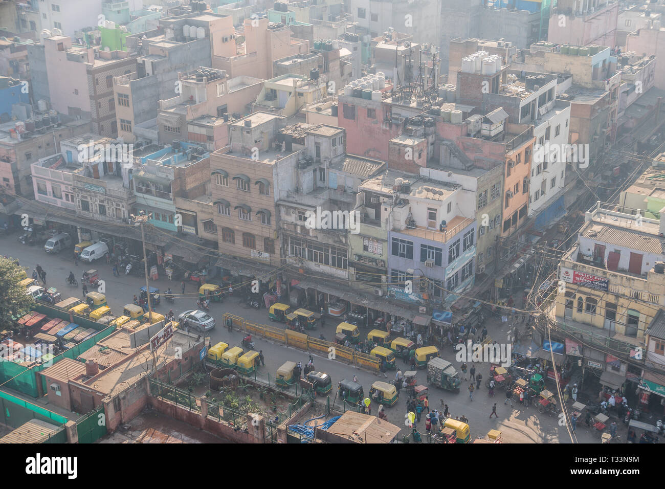 Top view of the city street of old new Delhi. View of Old Delhi from ...