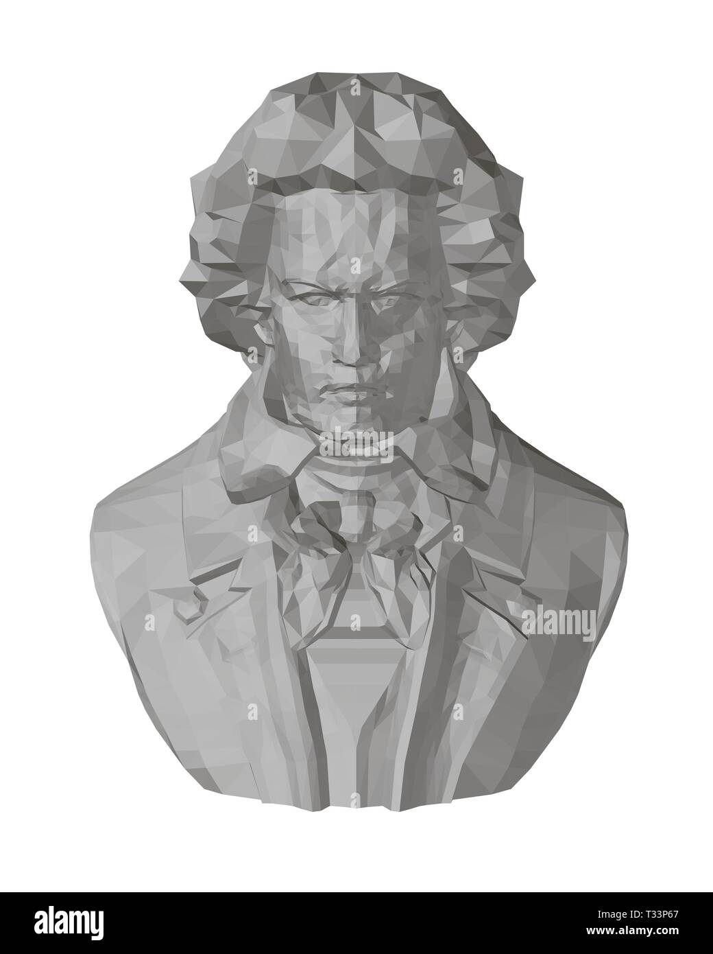 Bust of Beethoven. Polygonal bust of Beethoven 3D. Front view ...