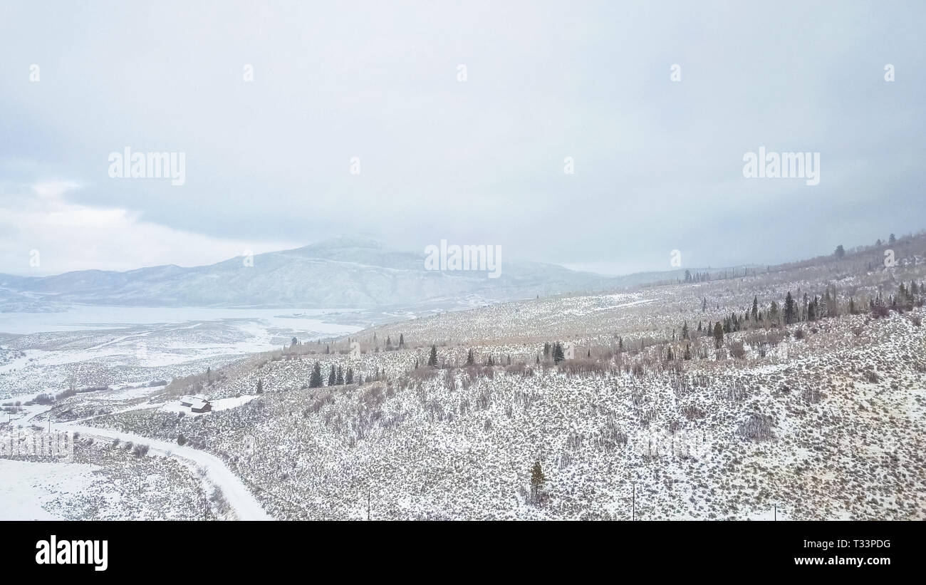 Aerial view of mountains in the Winter Stock Photo - Alamy