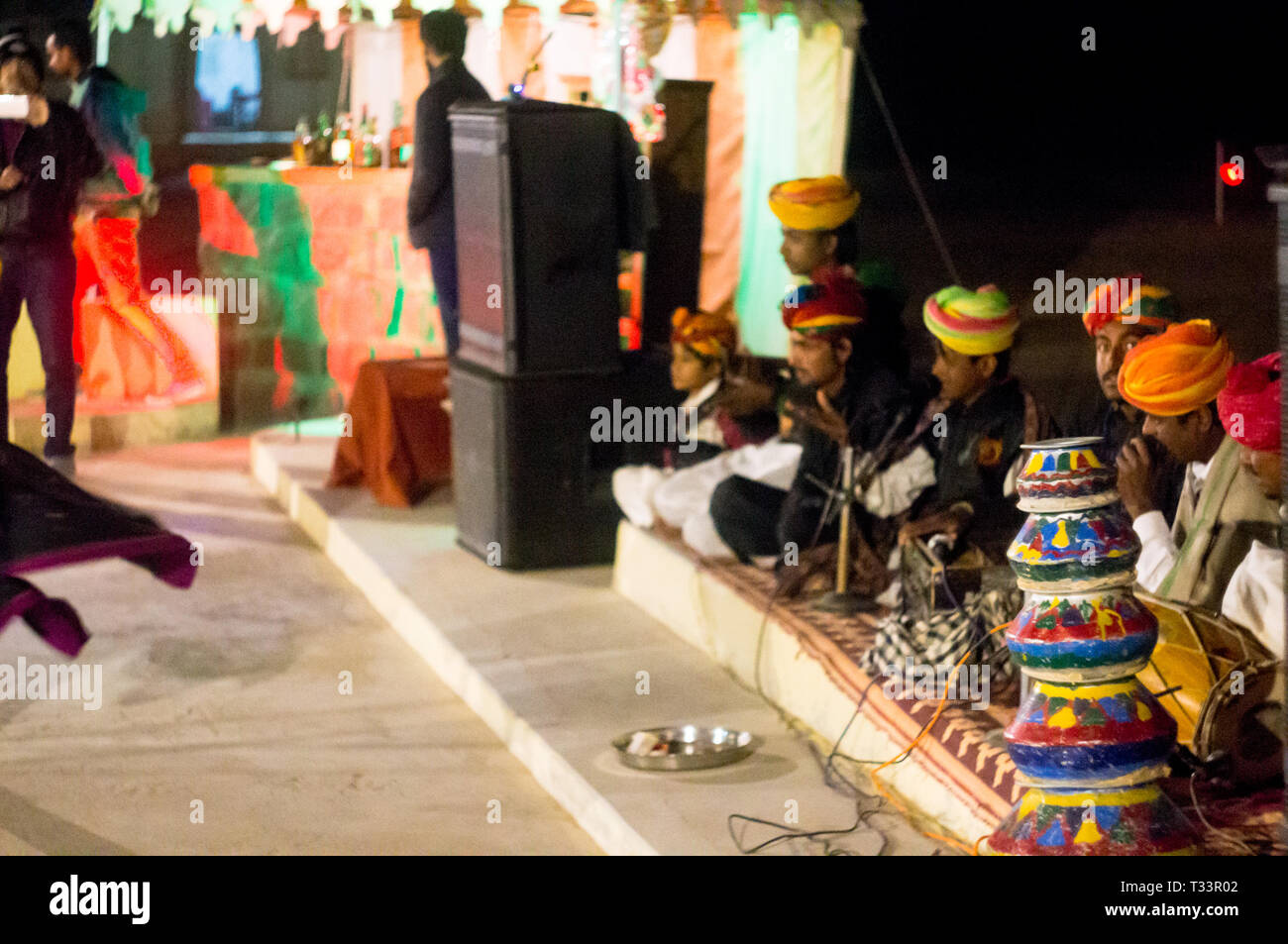 Rajasthani musicians sitting and playing traditional instruments Stock ...