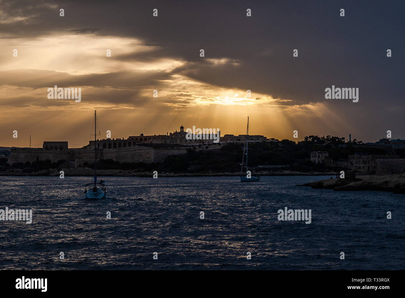 the sunset of valletta in Malta Stock Photo - Alamy