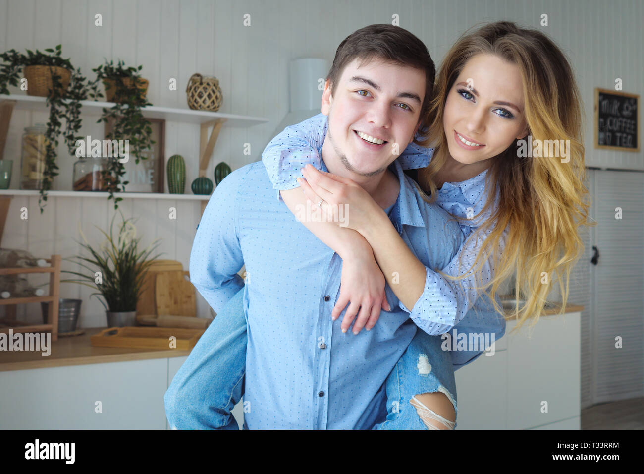 Girl Jumped On Guy Shoulders From Back Laughing Starts Kissing Man