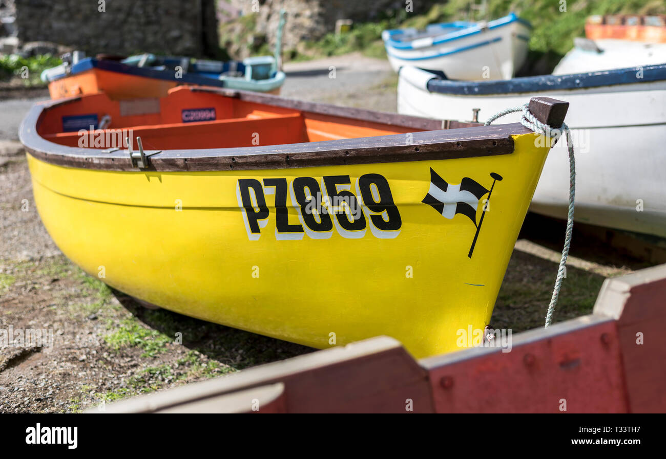Small fishing boat on the slipway at Cape Cornwall in West Cornwall ...