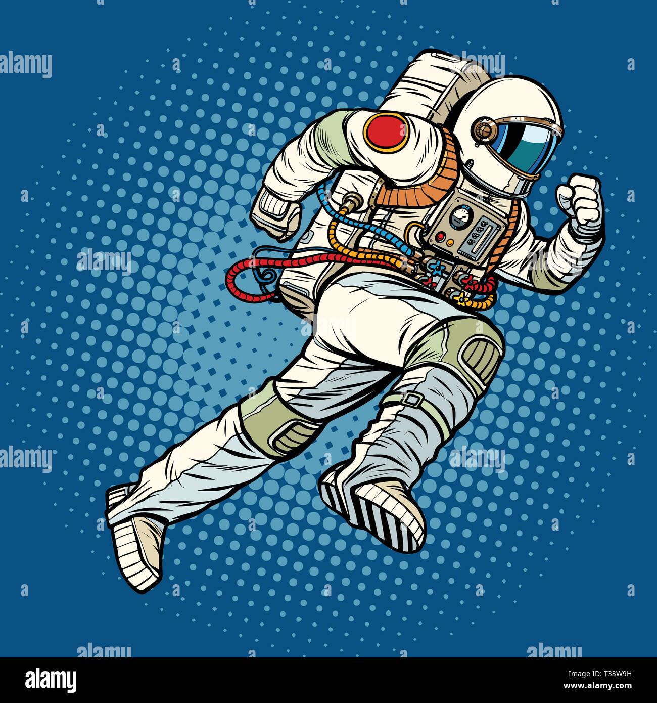 astronaut runs forward. Pop art retro vector illustration vintage ...